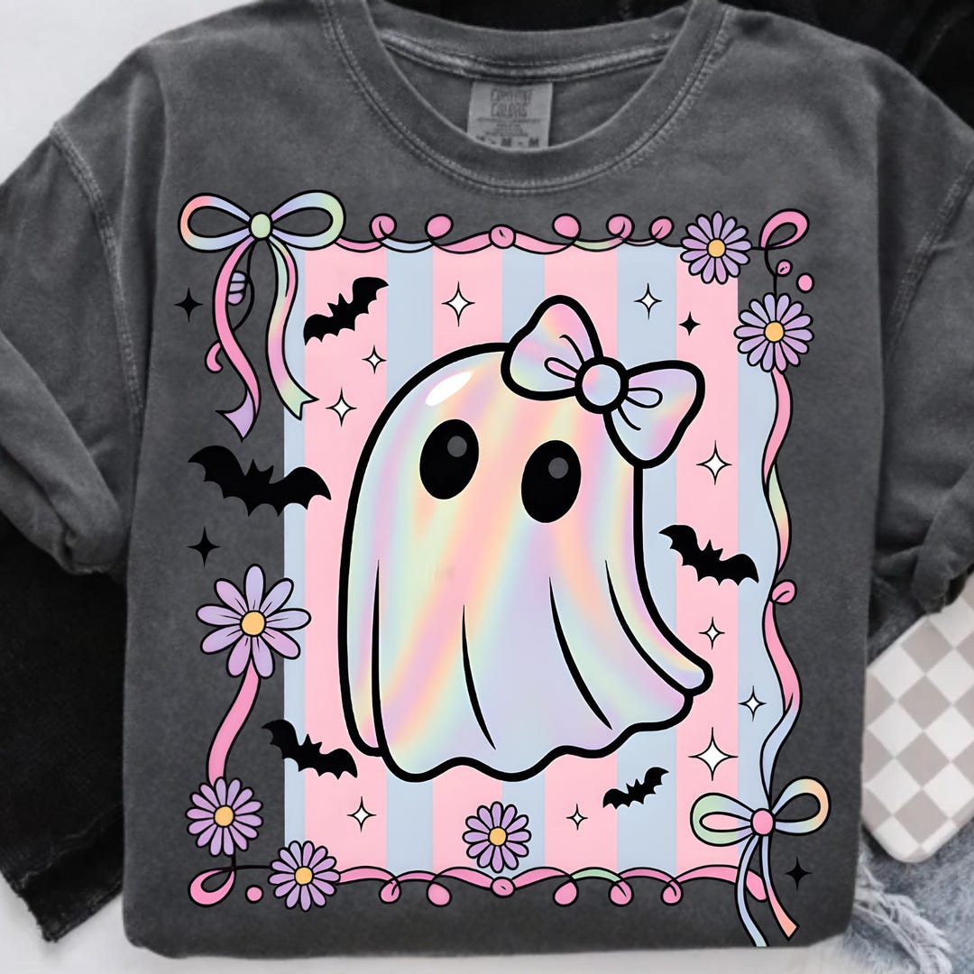 Preppy Halloween Ghost Png, Cute Boo Ghost Coquette Png, Floral Spooky ...