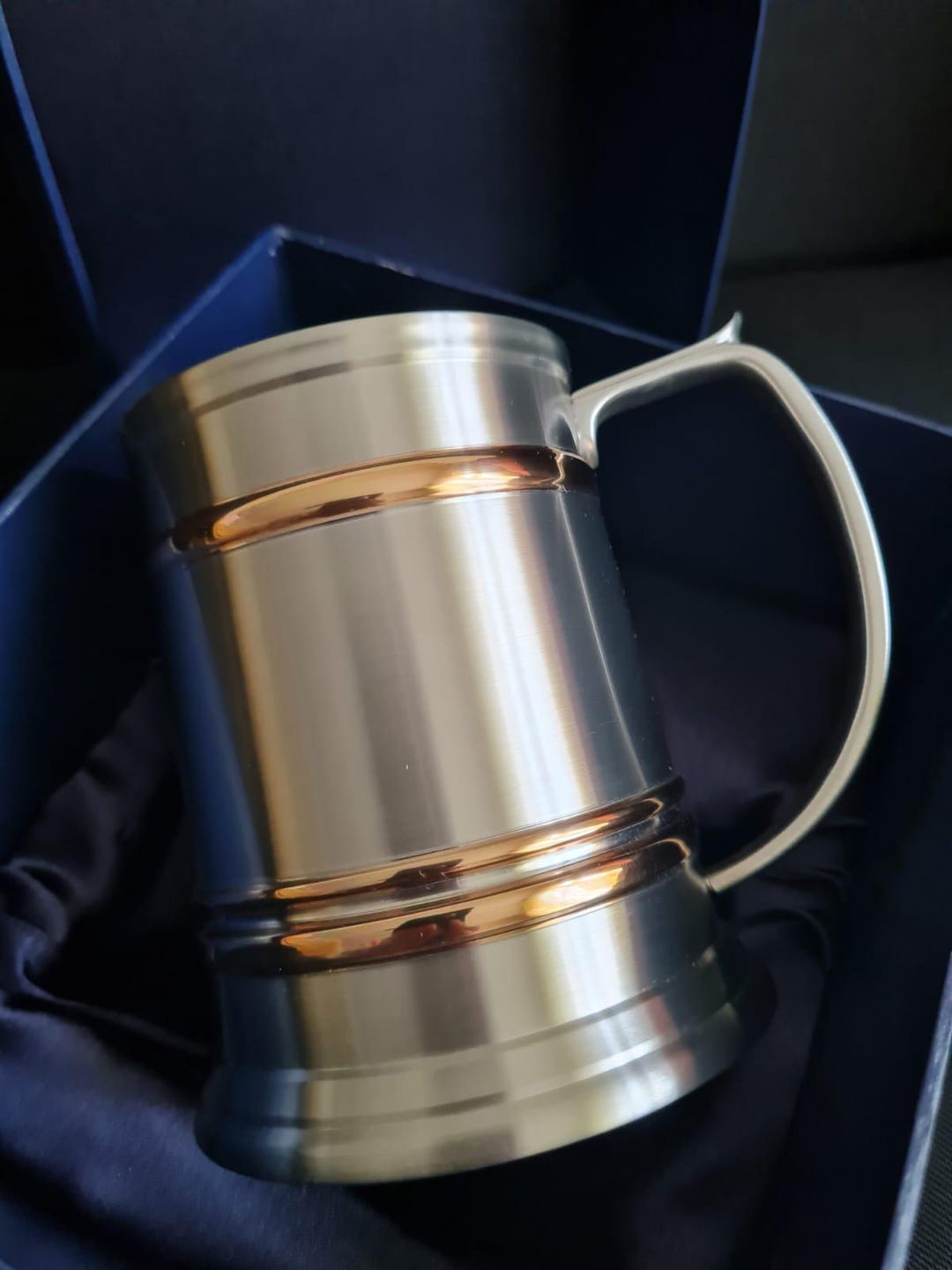 400ml Pewter Gold Bands Tankard Mug in Silk Gift Box - Etsy