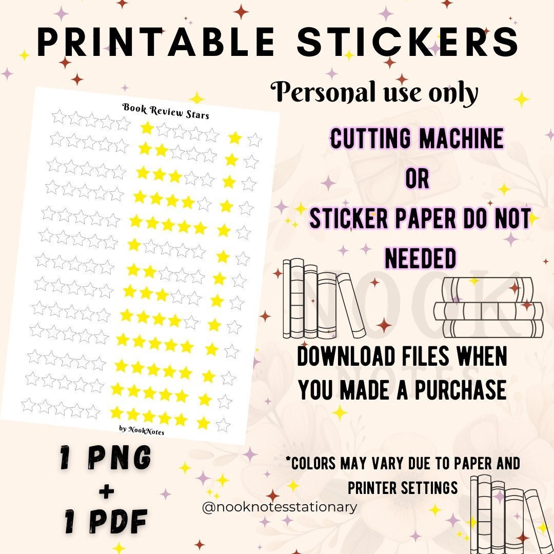Printable Book Review Sticker Sheet, Stars Rating Stickers, Booktok ...