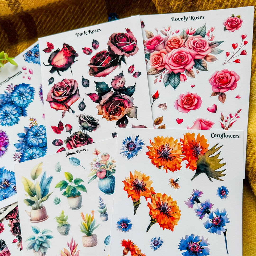 Floral Bullet Journal Stickers, Set of 50 Sticker Sheet, Planner ...