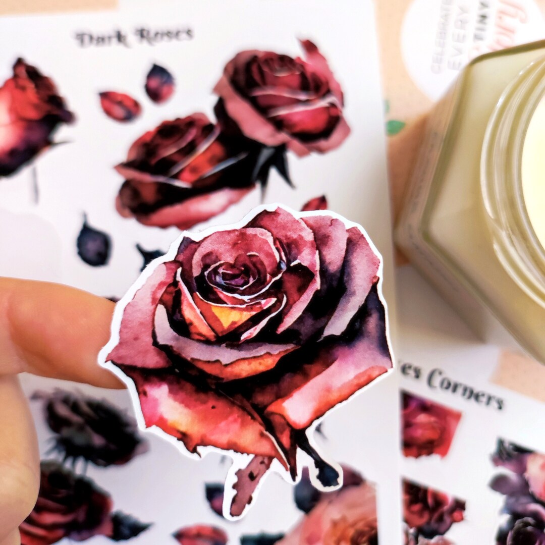 Dark Roses Stickers, Rose Leaves, Collage, Rose Spreads,planners ...