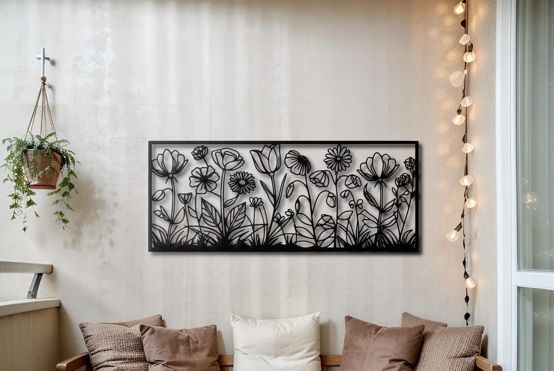 Horizontal Metal Floral Wall Art: Meadow Flower and Leaf Design - Etsy