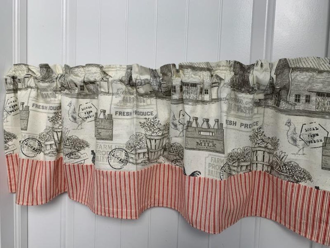 Market Fresh With Red Striped Ruffle Valance - Etsy