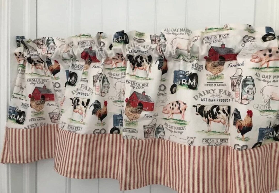 Organic on the Farm Red Ticking Border Valance Window Topper Window ...