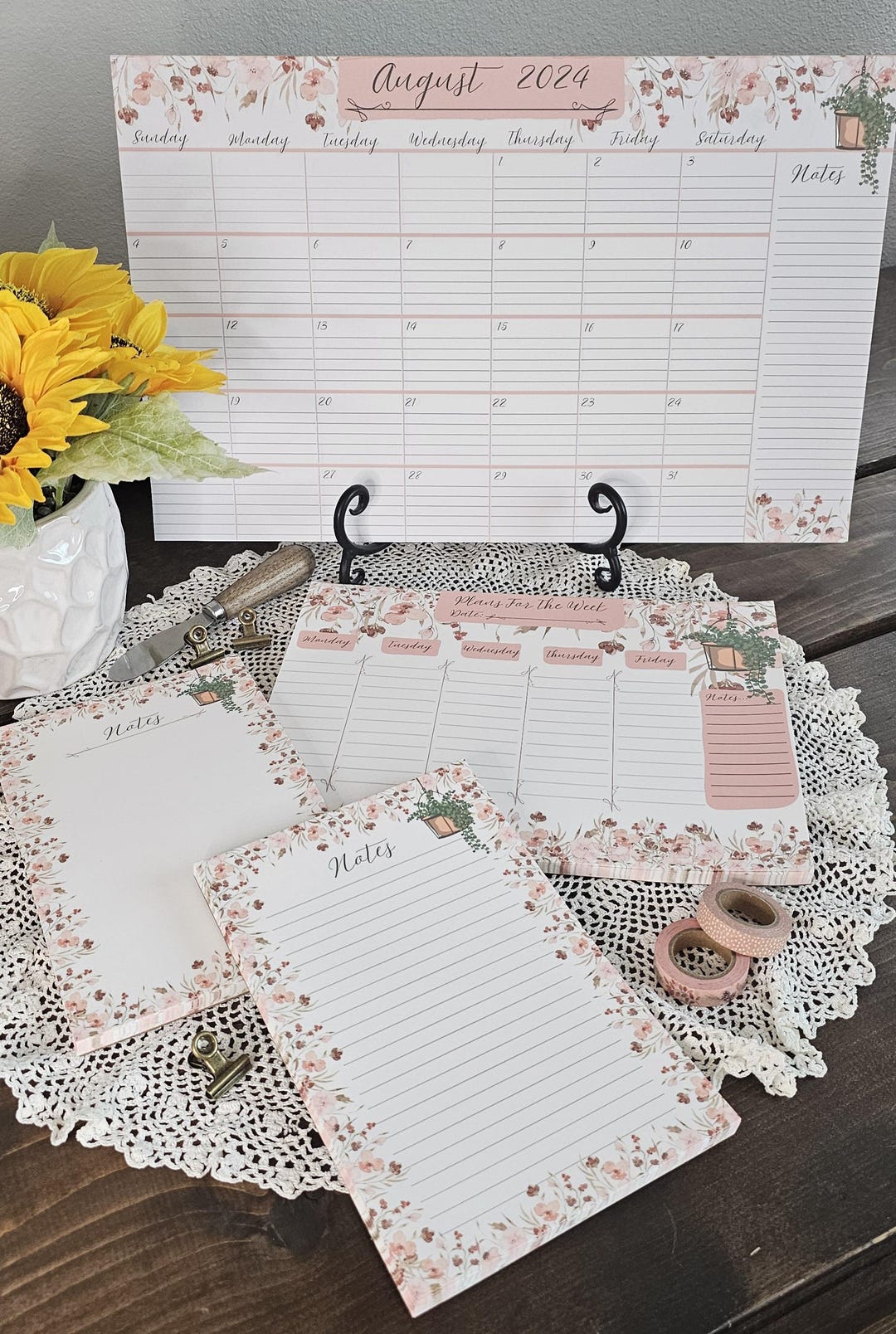 Floral Collection/stationary Set Calendar 17 X 11, Plans for the Week ...