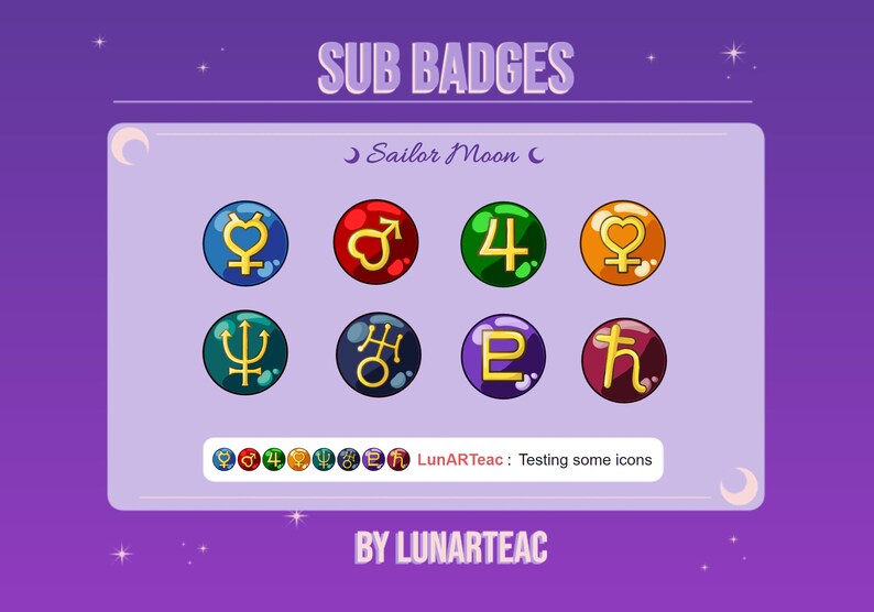 Sailor Moon Planet Symbols Sub/bit Badges for Twitch Sailor Scouts ...