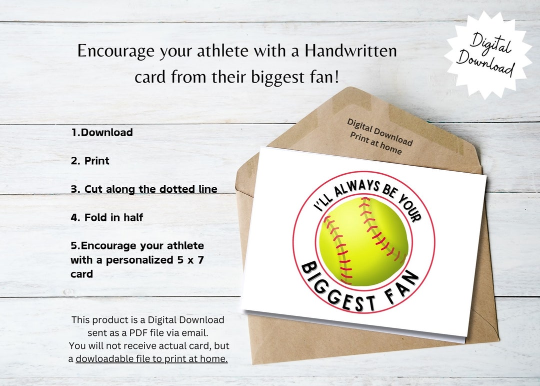 Softball Biggest Fan Card for Student Athletes. Student Athlete Digital ...