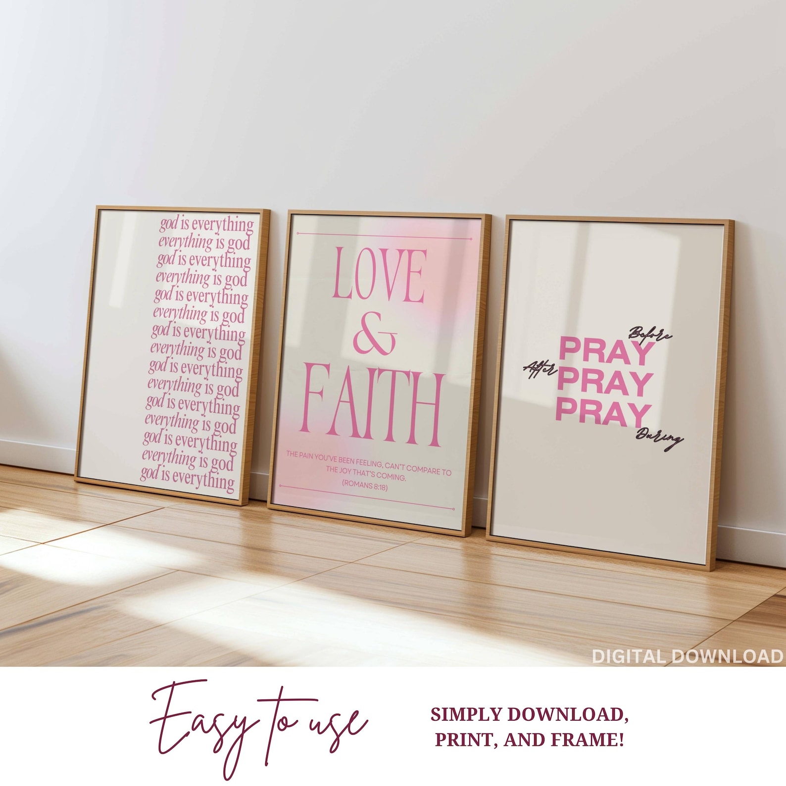 Pink Modern Christian Wall Art Set of 3 Printable Bible Verse Artwork ...