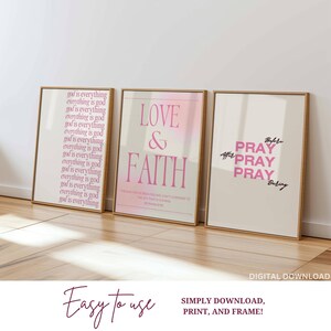 Pink Modern Christian Wall Art Set of 3 Printable Bible Verse Artwork ...