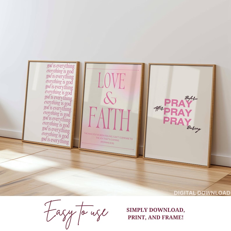 Pink Modern Christian Wall Art Set of 3 Printable Bible Verse Artwork ...