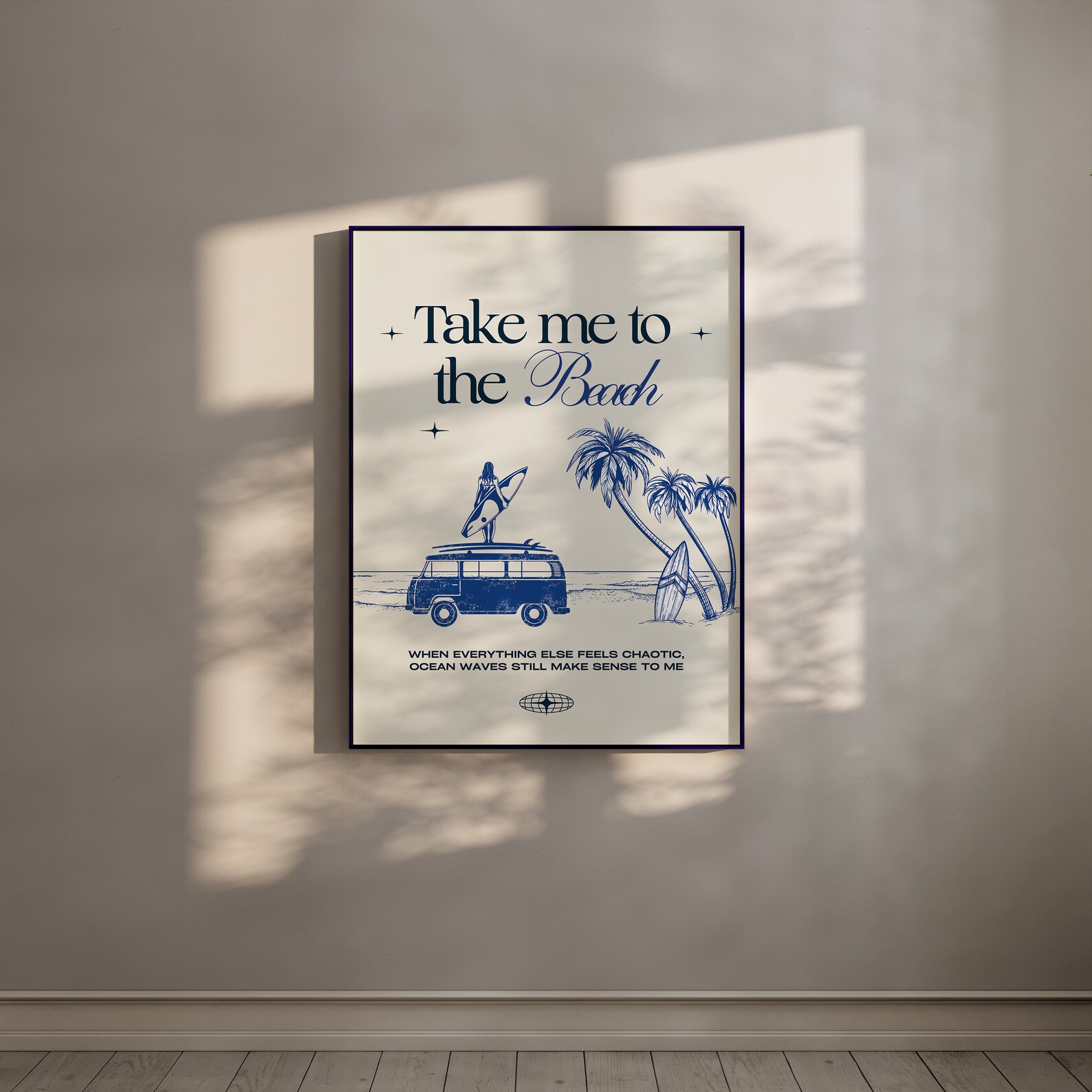 Beachy Wall Art, Navy Blue Coastal Print, Beach House Dorm Decor Retro ...