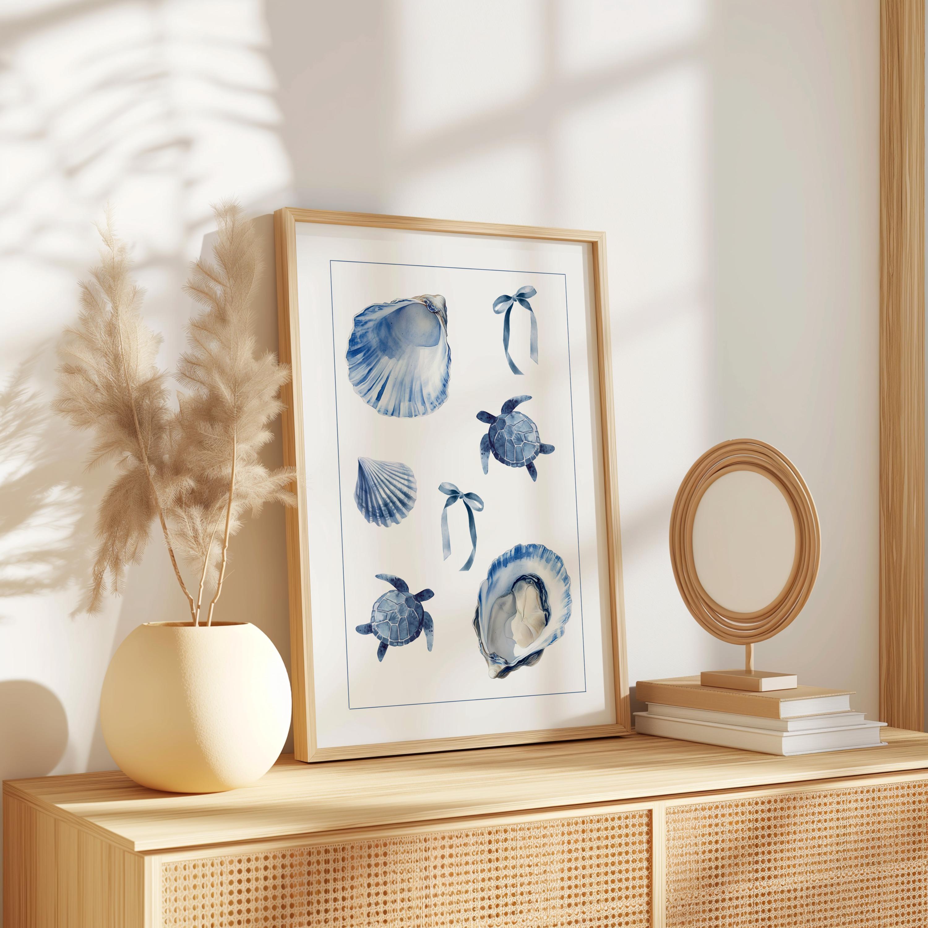 Seashell Print Blue Coastal Wall Art Nautical Coquette Poster Coastal ...
