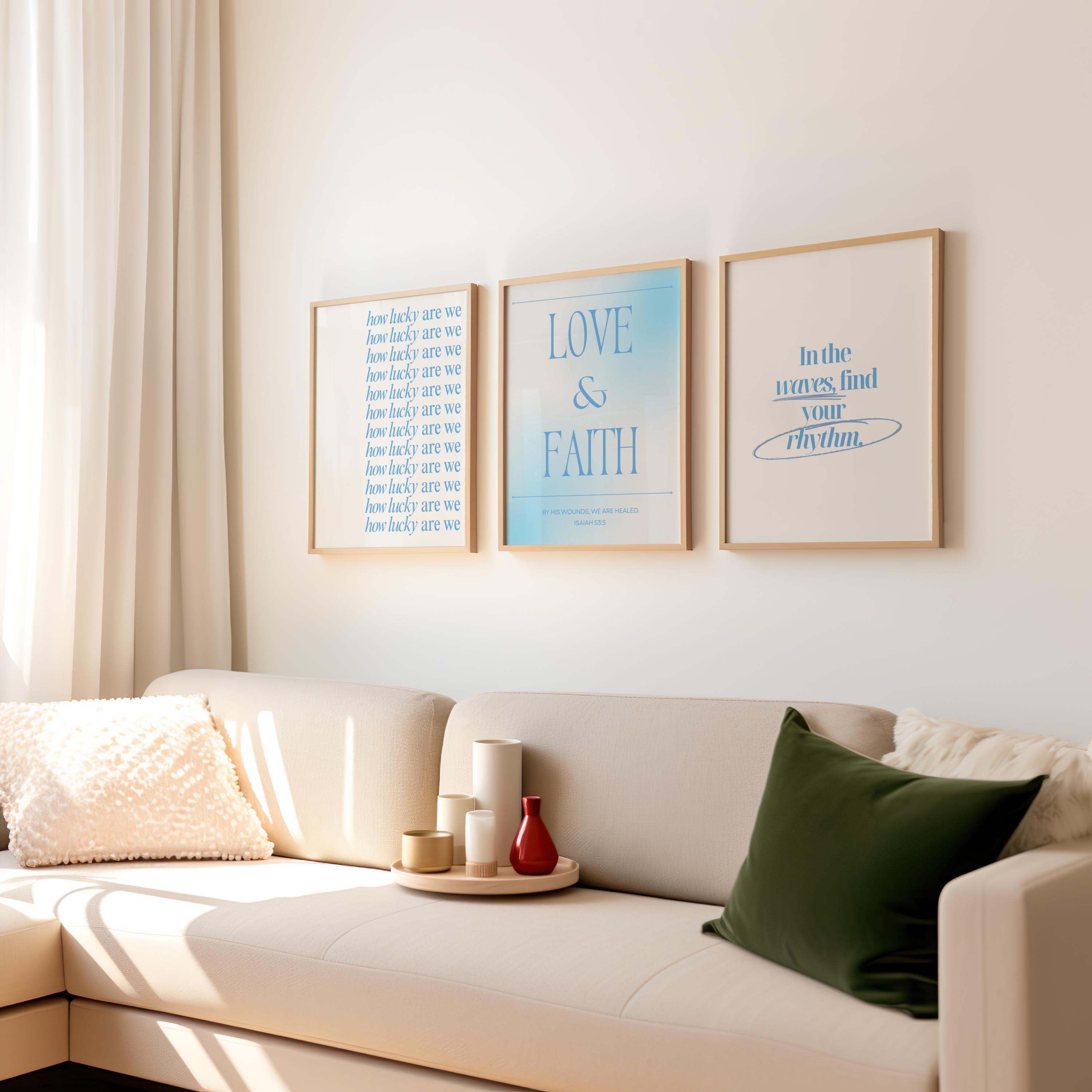 Beachy Wall Art Set of 3 Light Blue Christian Coastal Wall Art ...