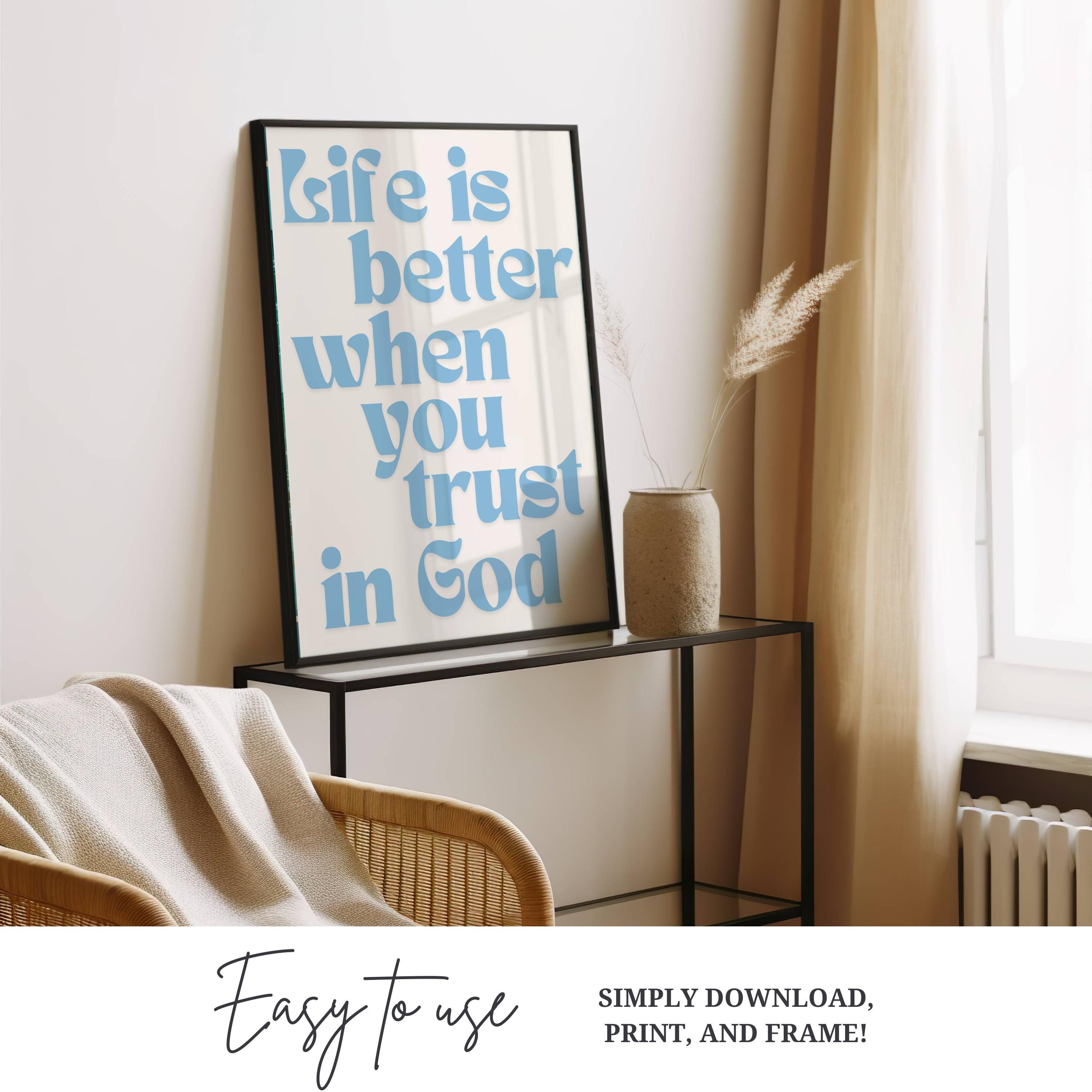Blue Christian Wall Art, Coastal Aesthetic Bible Verse Print, Trendy ...