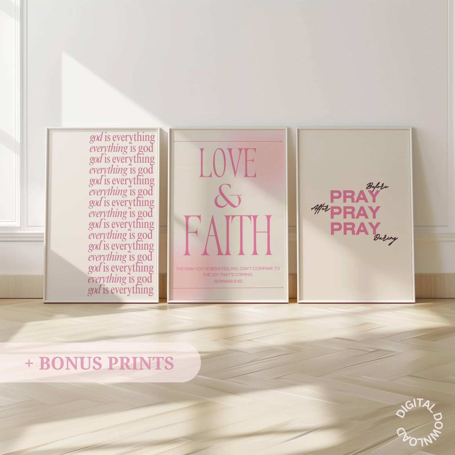 Pink Modern Christian Wall Art Set of 3 Printable Bible Verse Artwork ...