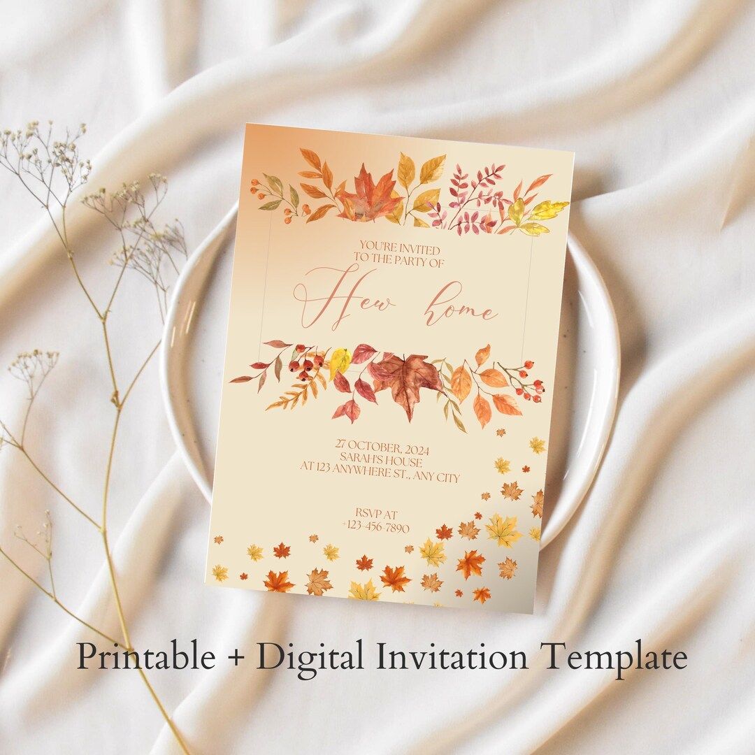 Fall Housewarming Invitation Template Autumn Housewarming Invite Fall ...