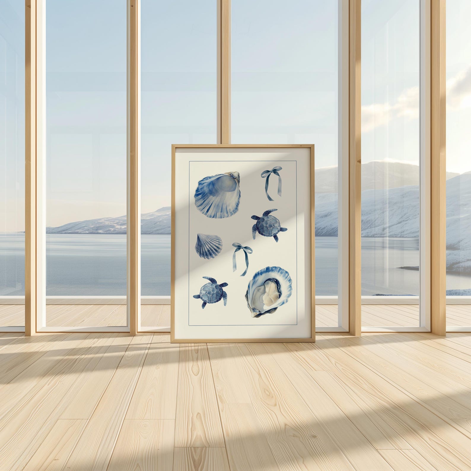 Seashell Print Blue Coastal Wall Art Nautical Coquette Poster Coastal ...