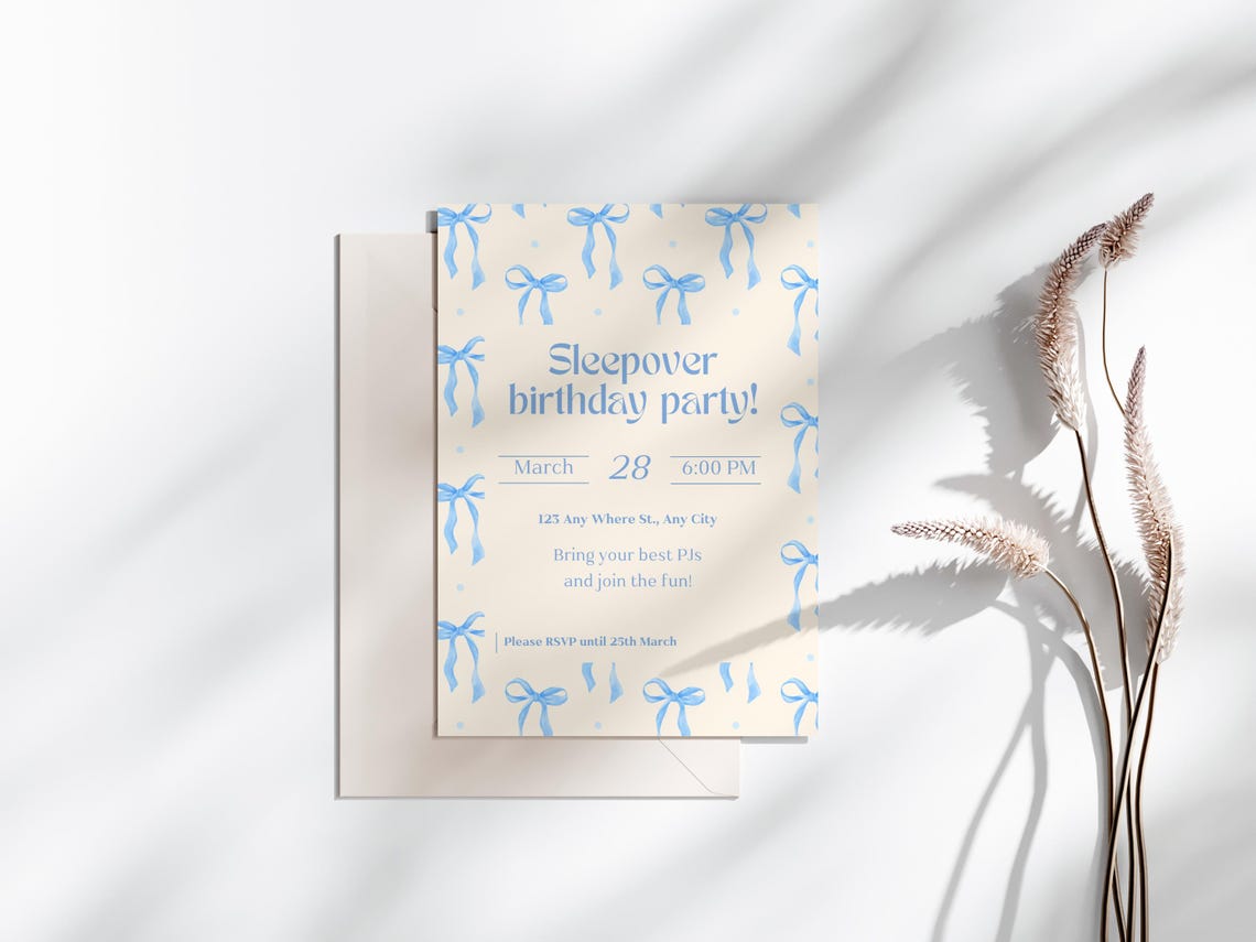 Blue Sleepover Birthday Invitation Pack + Printable Slumber Games for ...