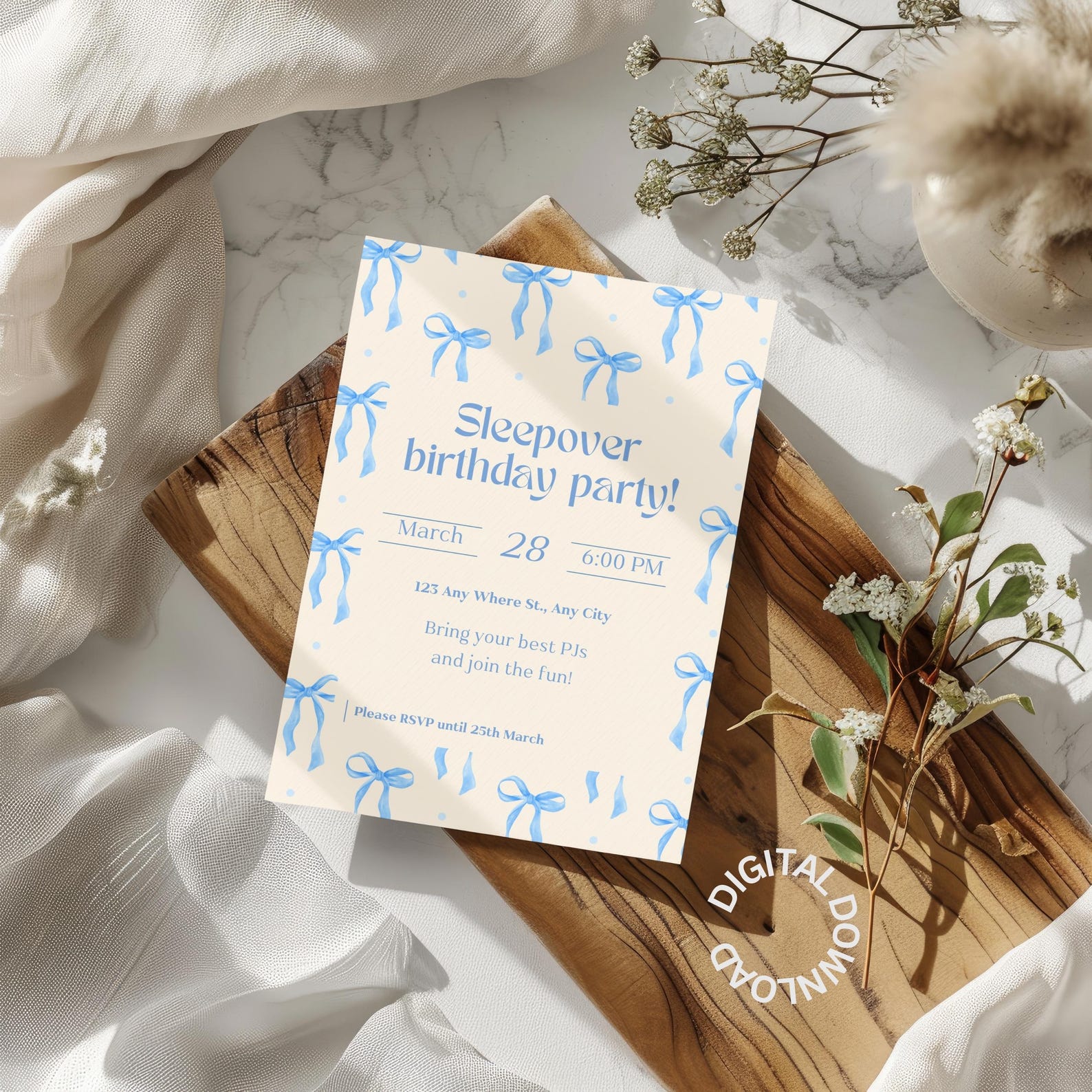 Blue Sleepover Birthday Invitation Pack + Printable Slumber Games for ...
