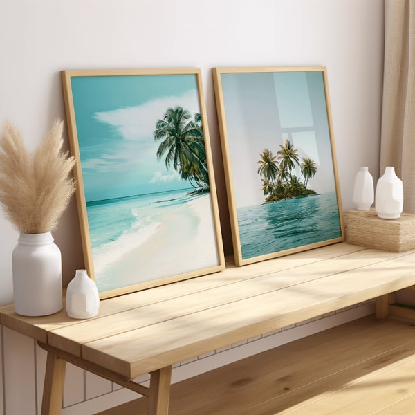 Coastal Seashell 3 Piece Wall Art, Light Blue Prints Beach House Decor ...