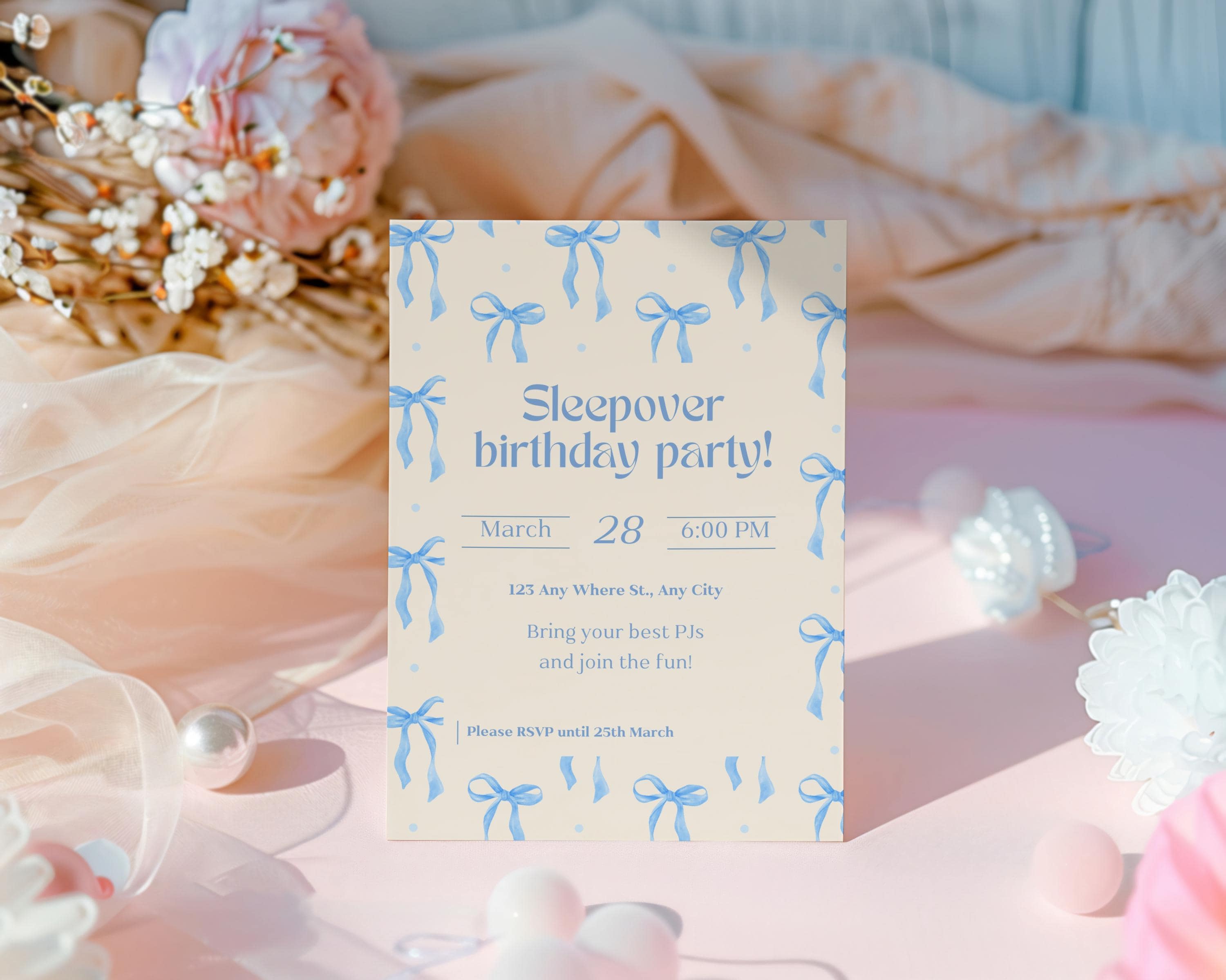Blue Sleepover Birthday Invitation Pack + Printable Slumber Games for ...