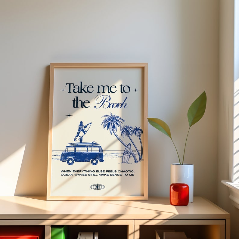 Beachy Wall Art, Navy Blue Coastal Print, Beach House Dorm Decor Retro ...