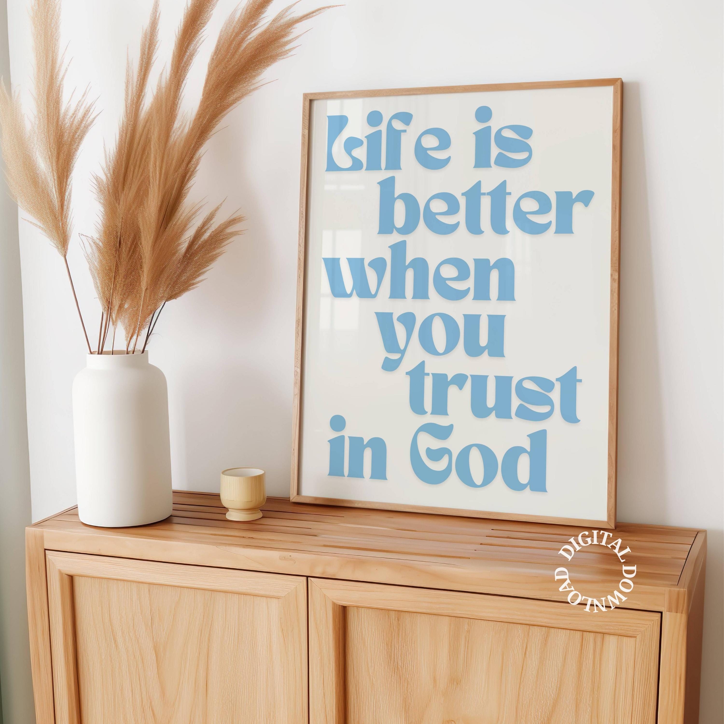 Blue Christian Wall Art, Coastal Aesthetic Bible Verse Print, Trendy ...