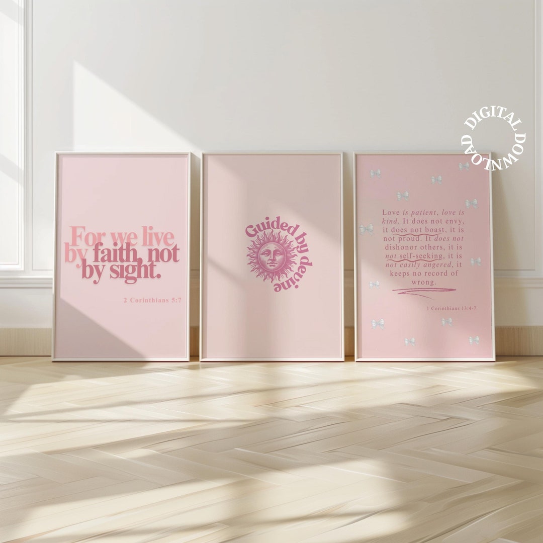 Pink Christian Wall Art Set of 3 Modern Bible Verse Prints Printable ...