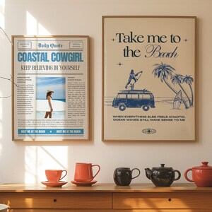 Beachy Wall Art, Navy Blue Coastal Print, Beach House Dorm Decor Retro ...