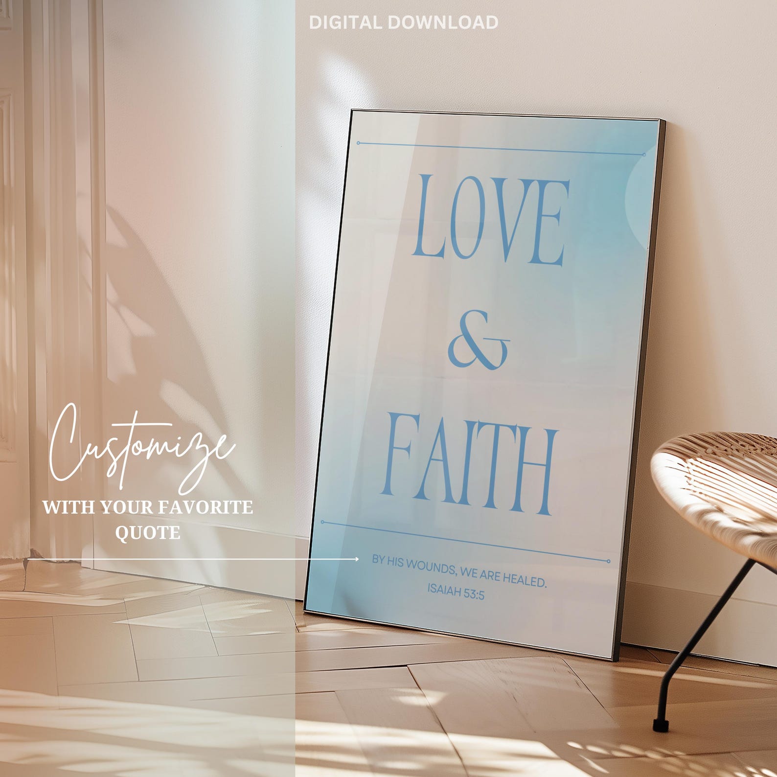 Beachy Wall Art Set of 3 Light Blue Christian Coastal Wall Art ...