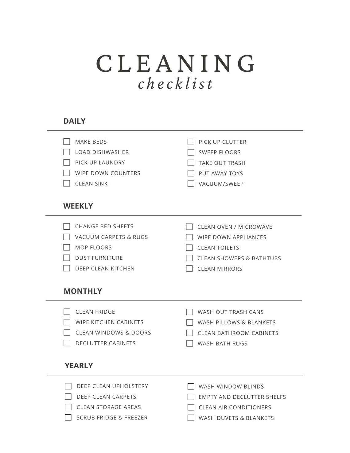 Cleaning Checklist - Etsy