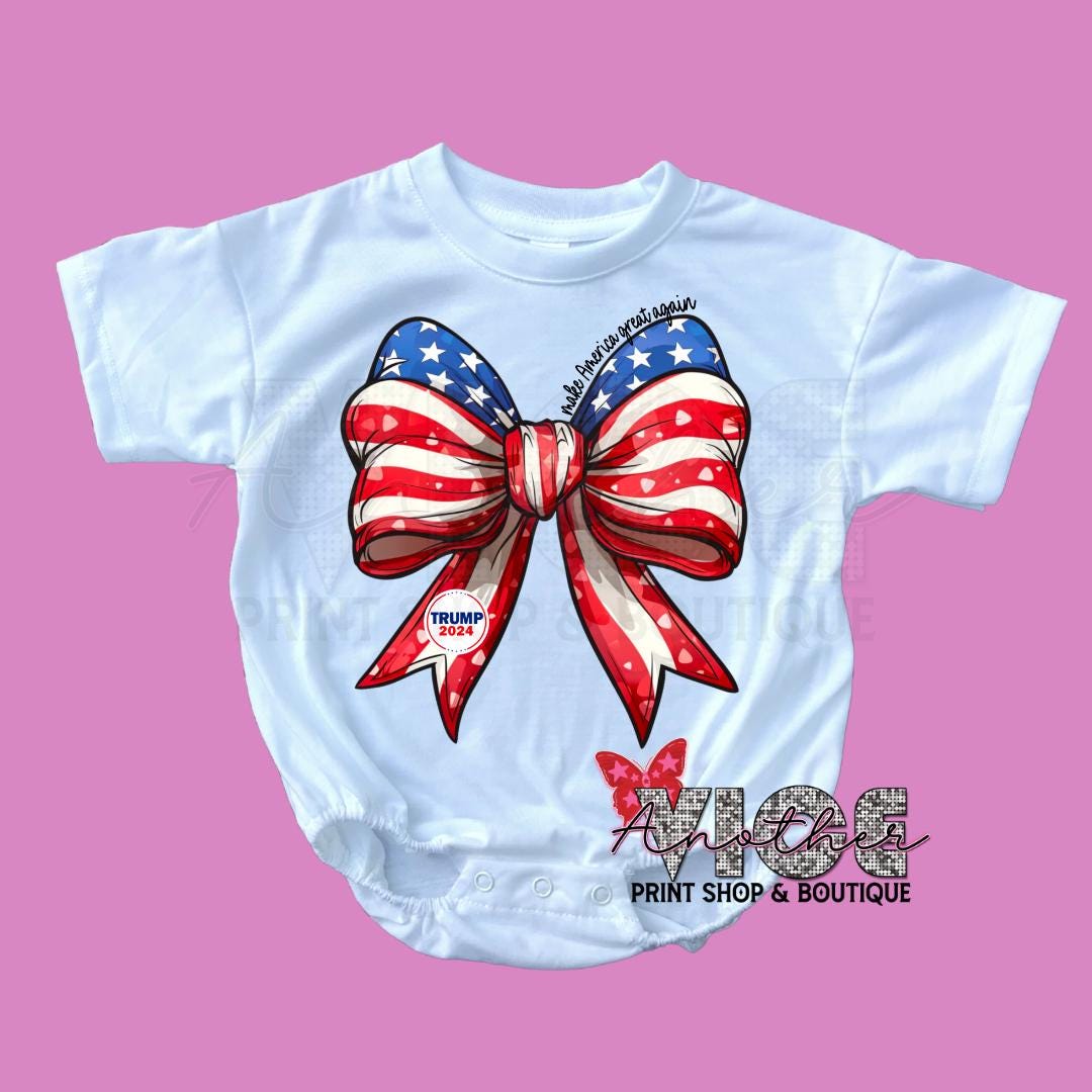 Trump MAGA Coquette, Preppy Bow Bubble Romper, Baggy Baby Romper, Baby ...