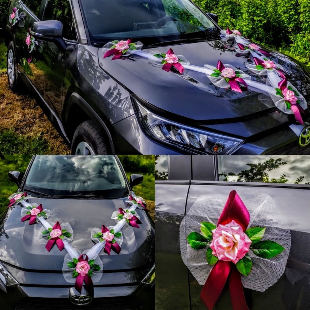 Wedding Car Ribbon and Bow Set With Decorative Flowers - Complete Just ...