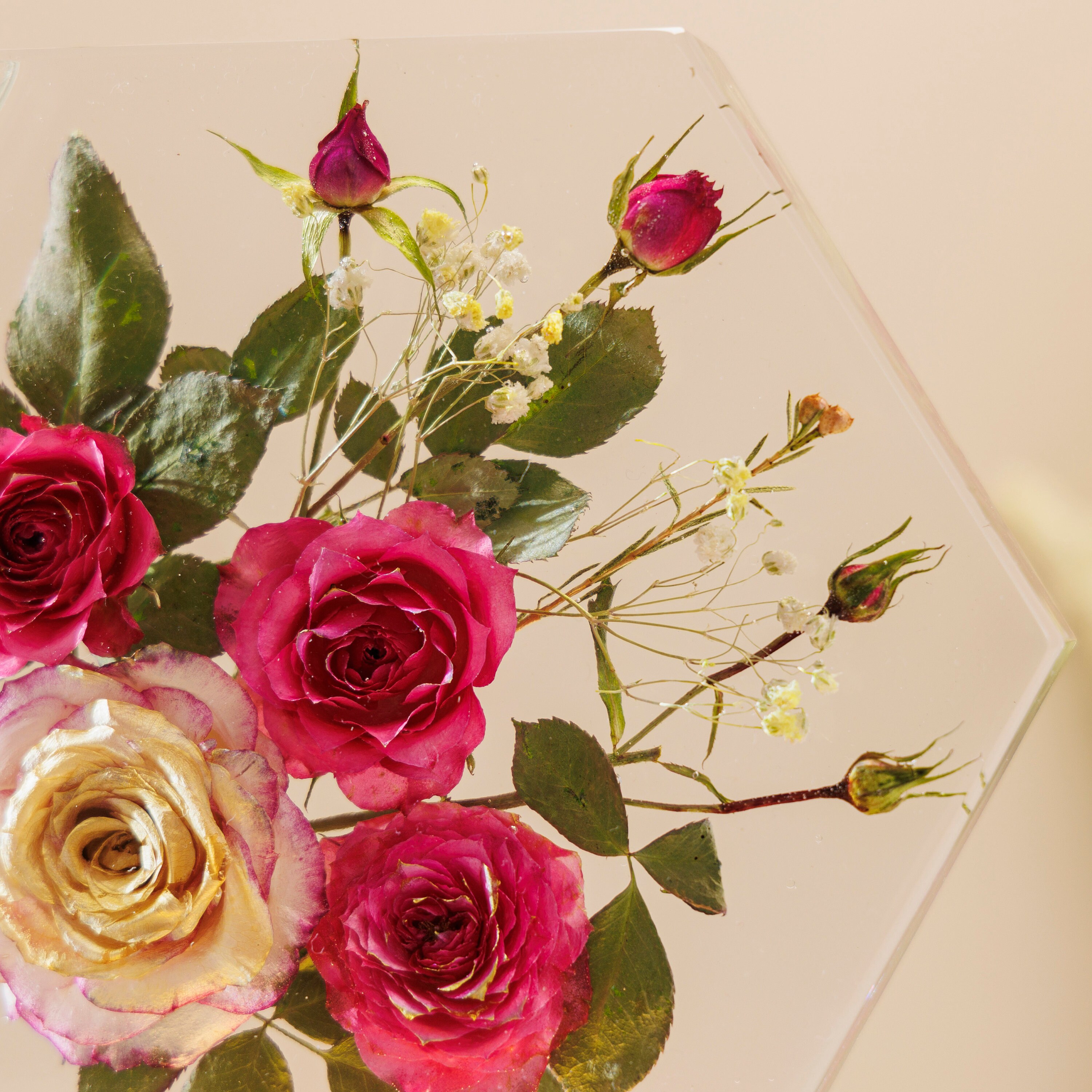 Pink Love Rose Resin Lamp, Nature Flowers Night Light, Pressed Rose ...