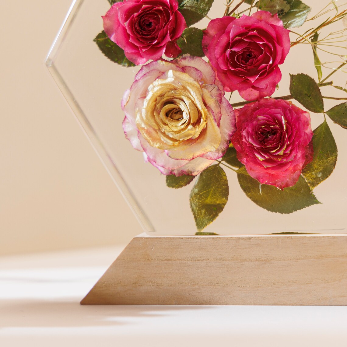 Pink Love Rose Resin Lamp, Nature Flowers Night Light, Pressed Rose ...