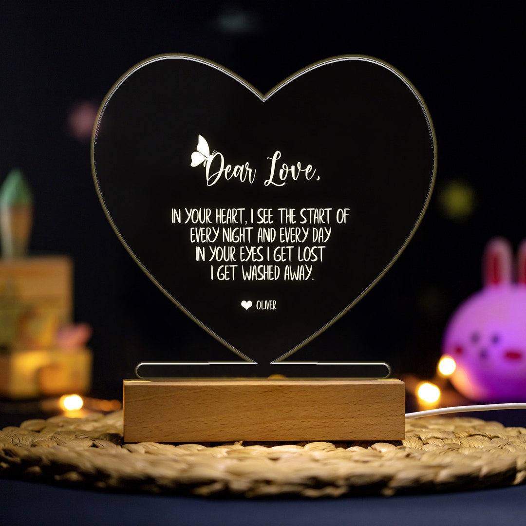 Personalized Hand-written Love Letter Night Light, Custom Engraved ...