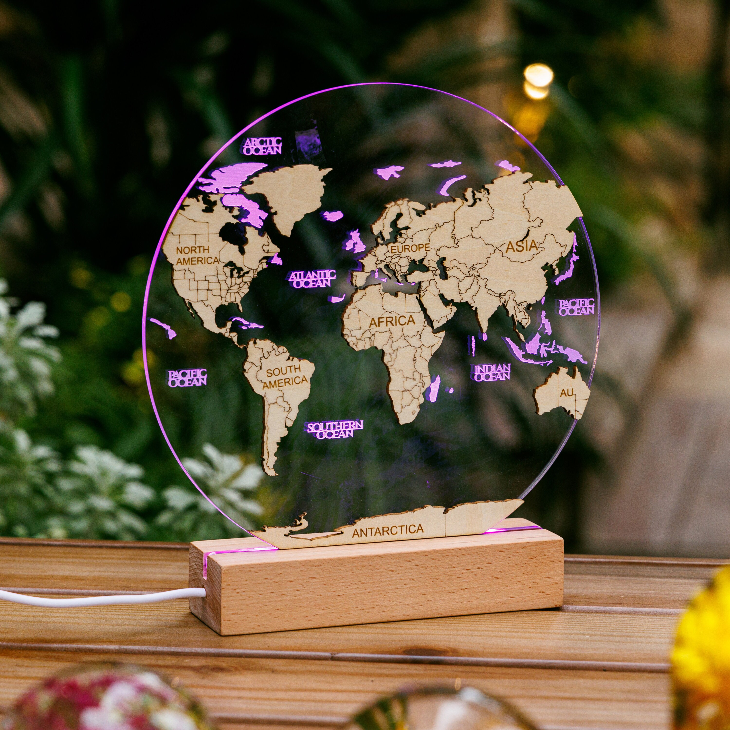 Custom 3D Wood World Map Acrylic Night Light, Wooden World Map Led Lamp ...