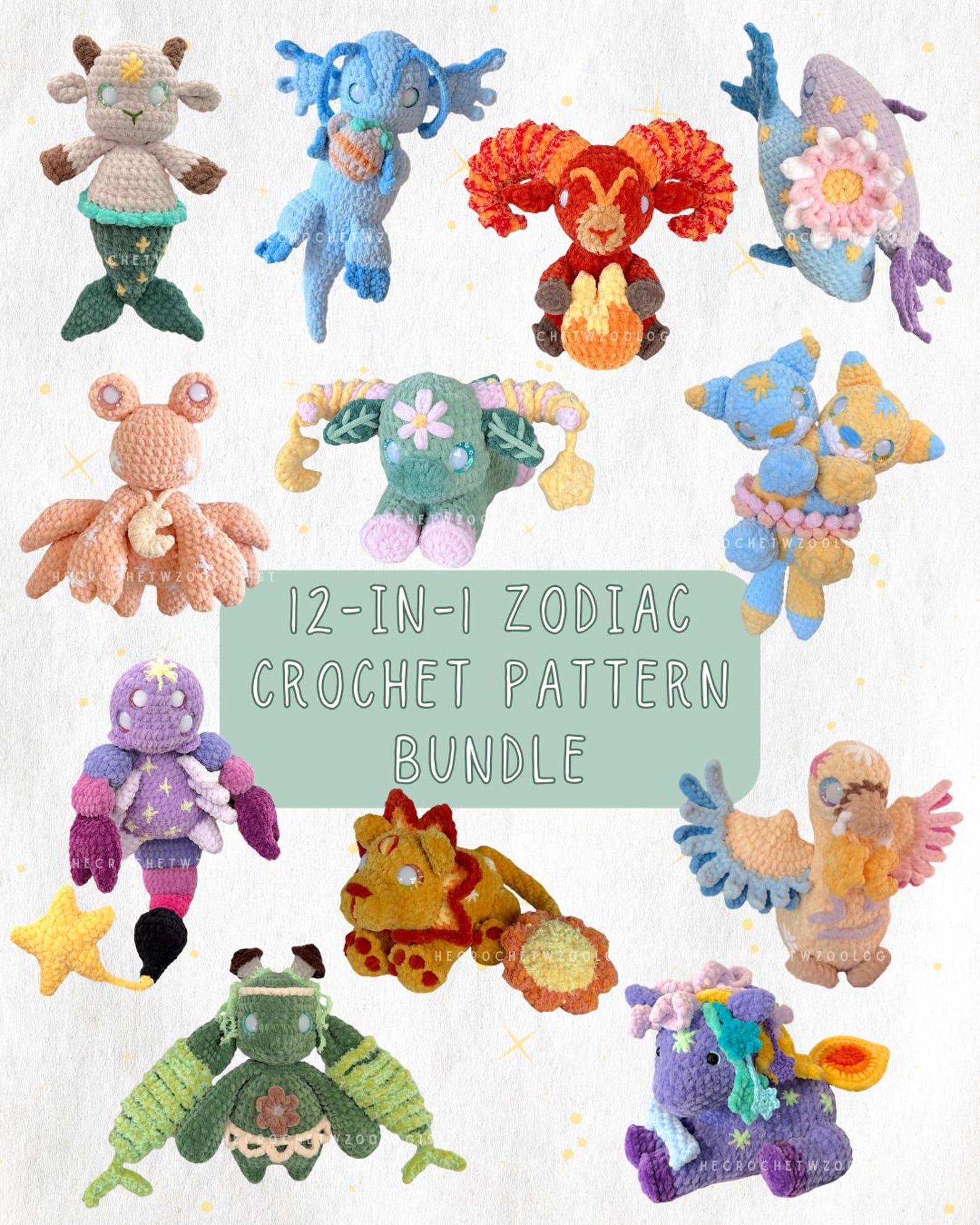 12 in 1 Zodiac Star Sign Crochet Bundle, Astrology Crochet Gifts ...