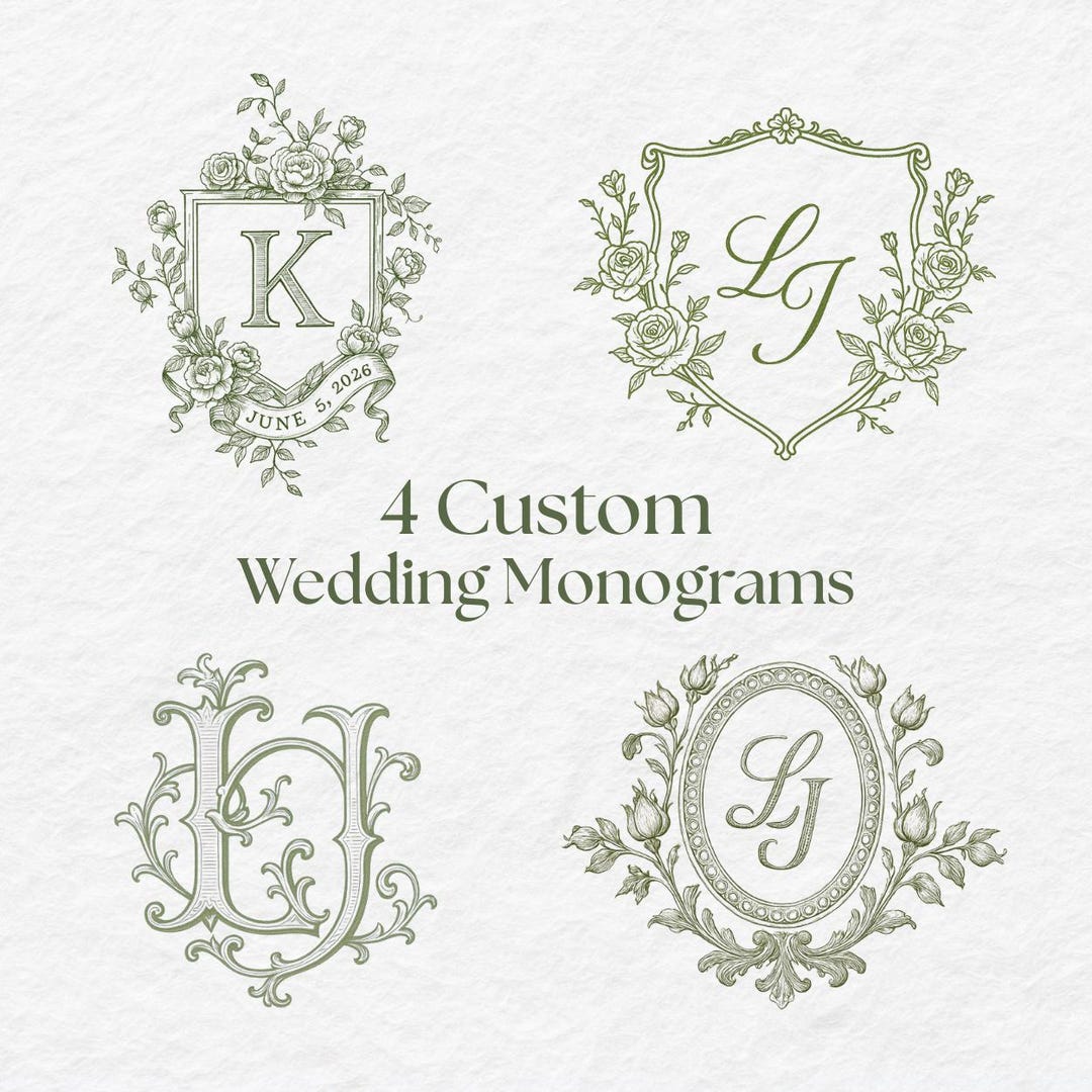 Wedding Monogram Logo | Custom Initials Crest | Elegant Wedding Emblem ...
