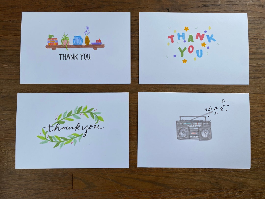 Set of 4 Thank You Cards - Etsy