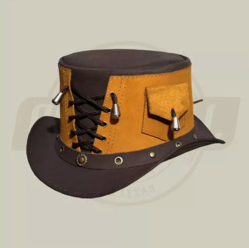 Mens Leather Corset Steampunk Biker Vest Style Motorcycle Top Hat Brown ...