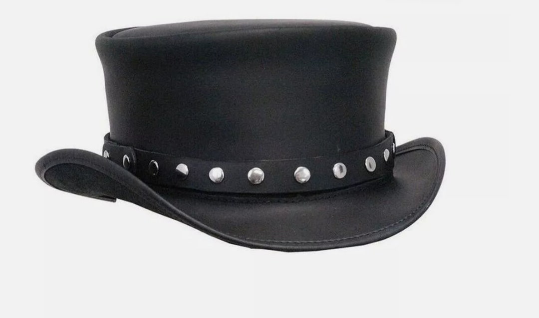 Steampunk Men's Leather Steam Punk Biker Rivet Hatband Motorcycle Top ...