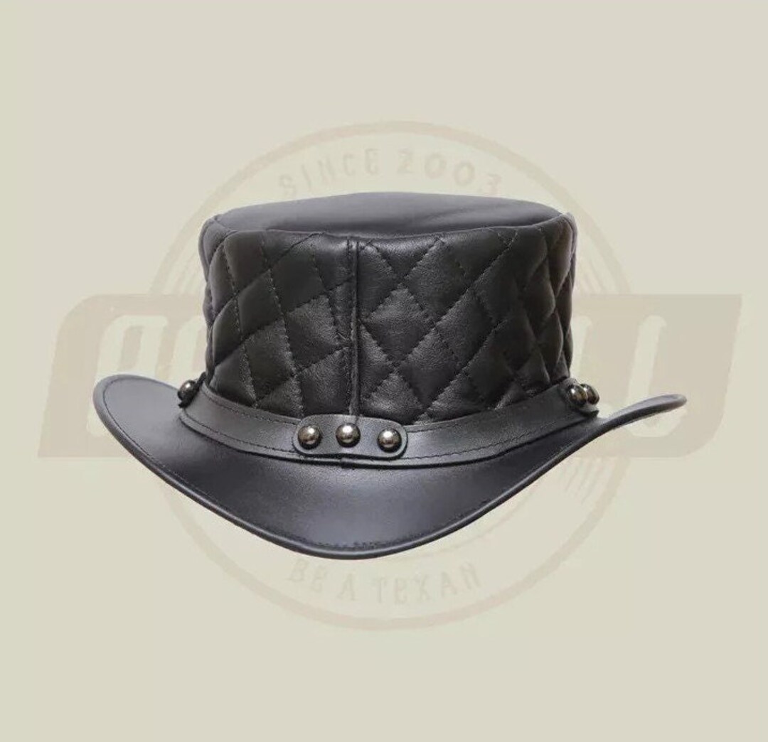 Men Leather Steampunk Plain Motorcycle Side Bead Band Biker Top Hat ...