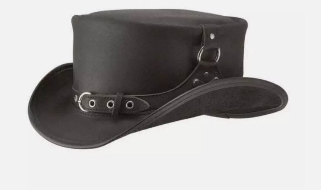 Black Leather Top Hat El Dorado Steampunk Black Leather Top Hat Bikers ...