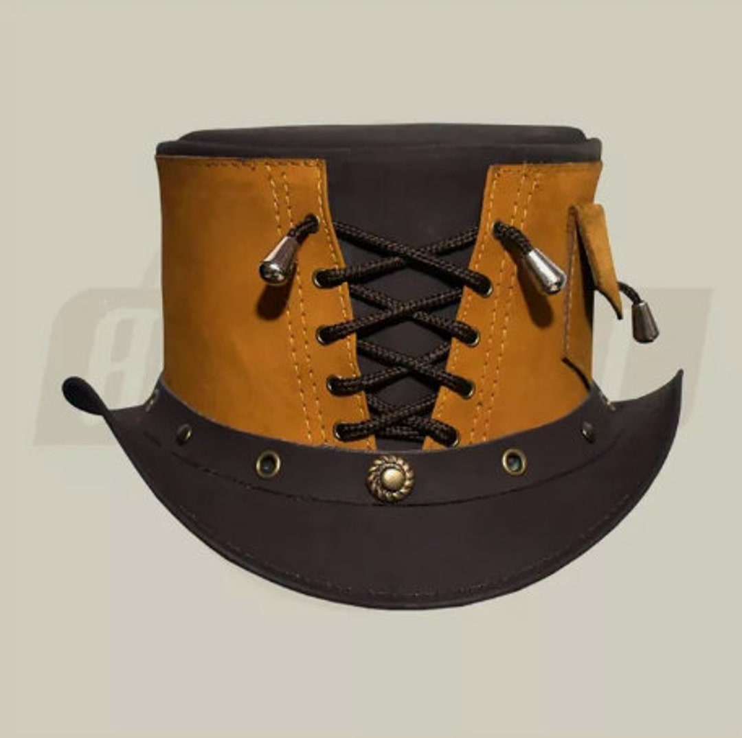 Mens Leather Corset Steampunk Biker Vest Style Motorcycle Top Hat Brown ...