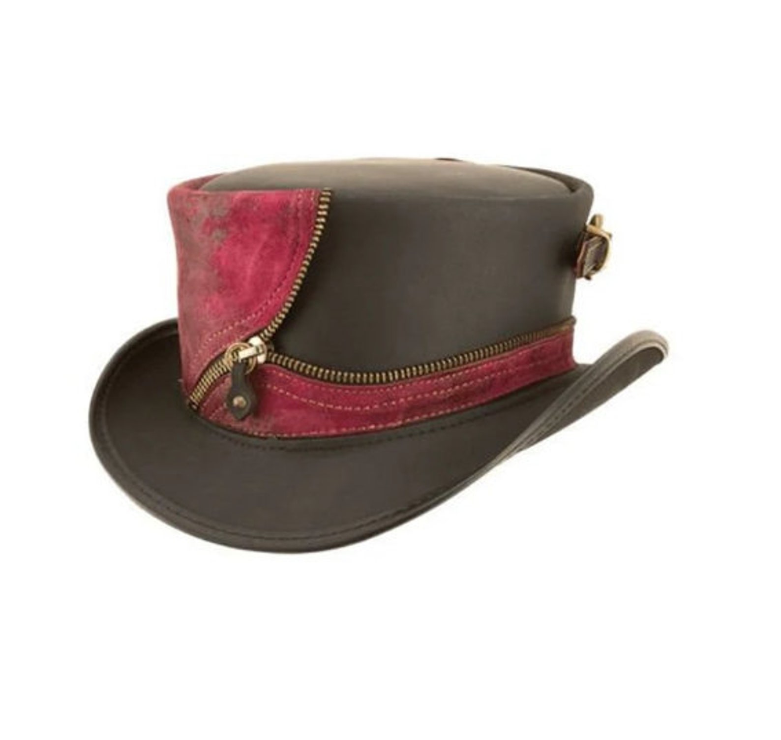Handmade Black & Red Leather Top Hat Handcrafted Top Hat Zipper Style ...