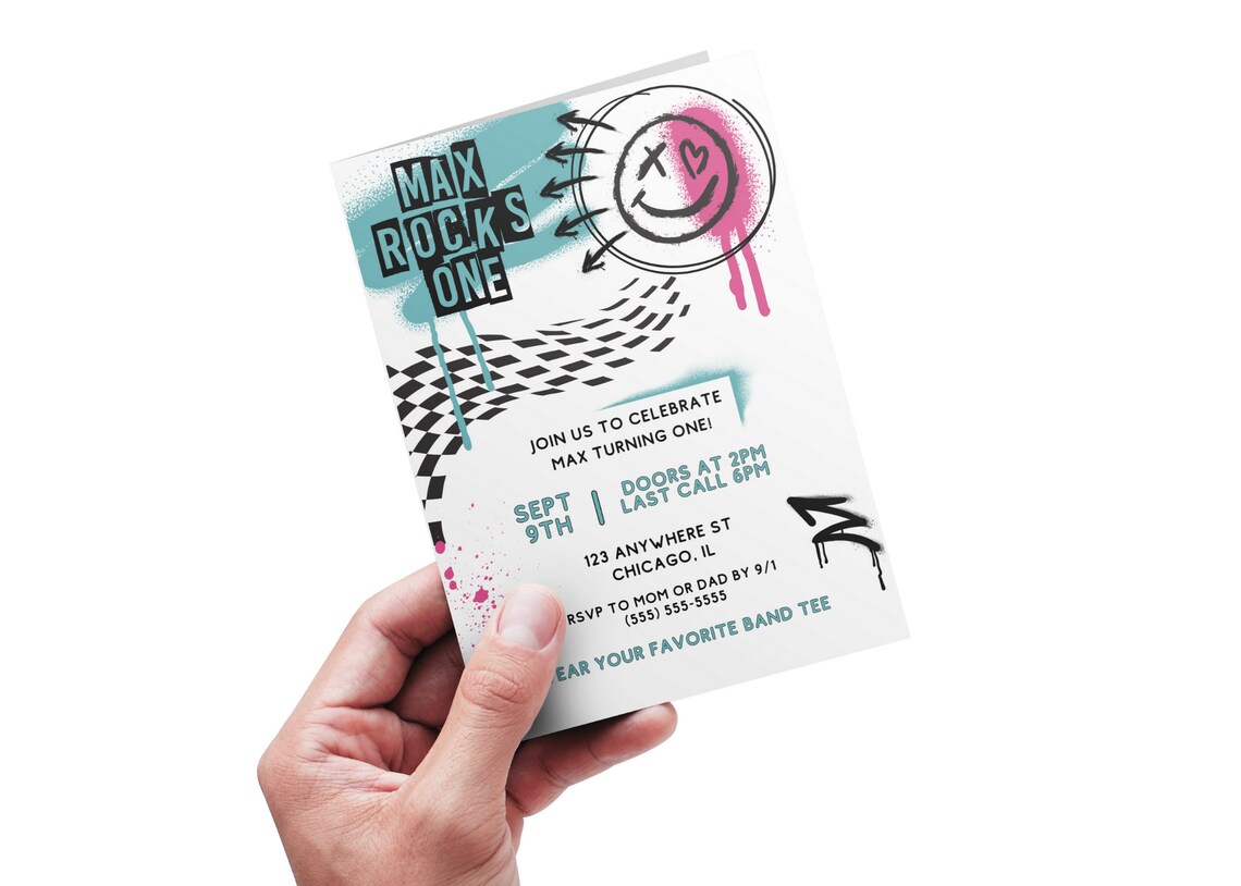 Punk Rock Invite, Invitation, Kid's Birthday, Editable Template ...