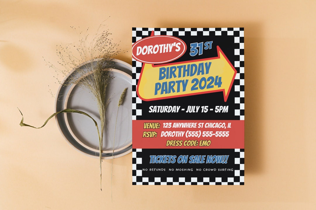 Warped Tour, Punk Rock Invite, Invitation, Birthday, Editable Template ...