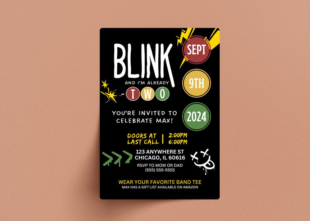 Punk Rock Invite, Invitation, Kid's Birthday, Editable Template ...