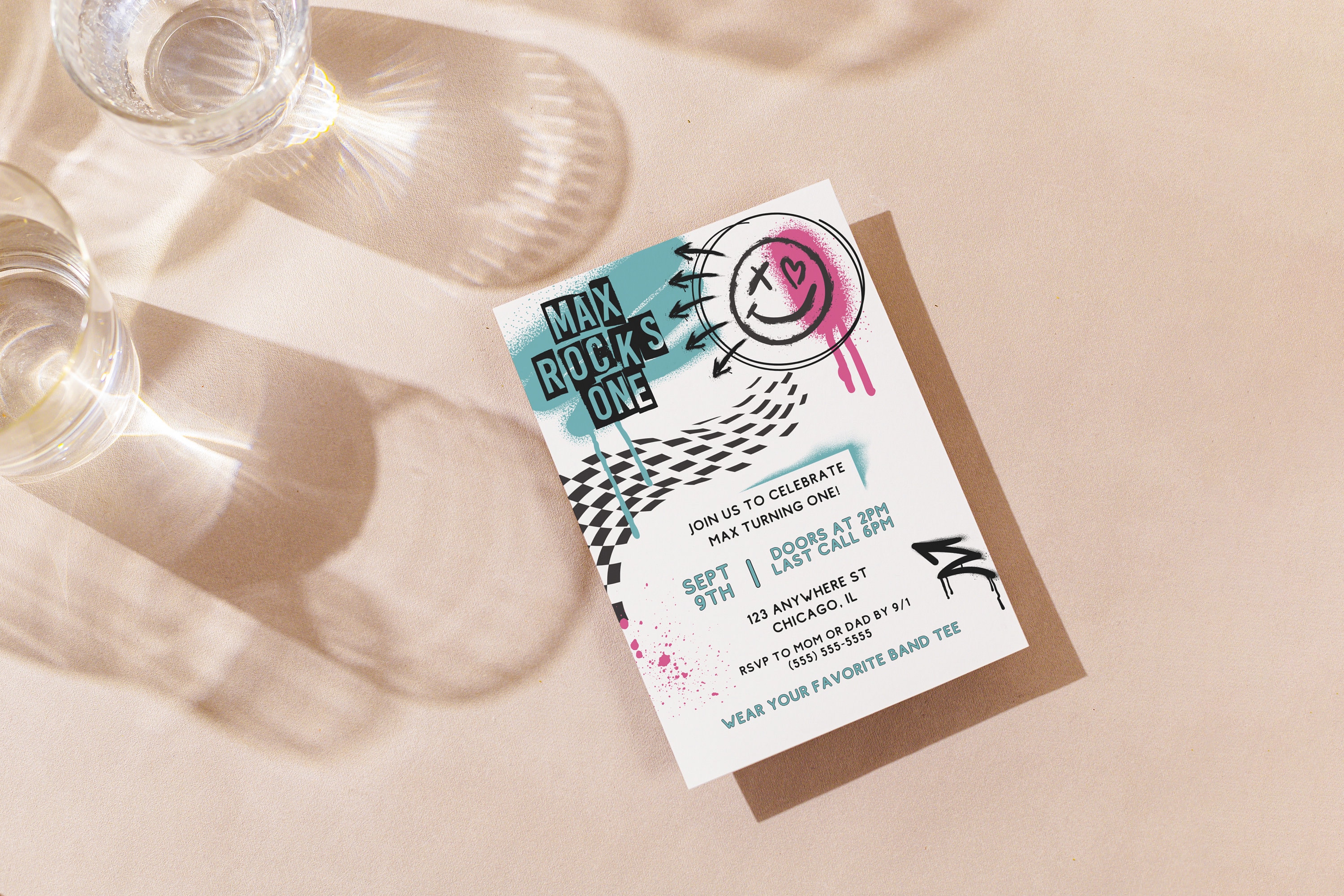 Punk Rock Invite, Invitation, Kid's Birthday, Editable Template ...